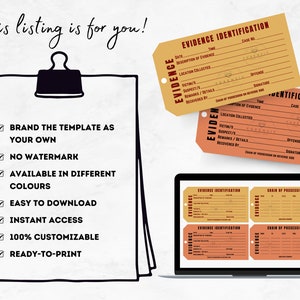 Evidence Tag Template Chain of Custody Printable Crime Scene Props ...