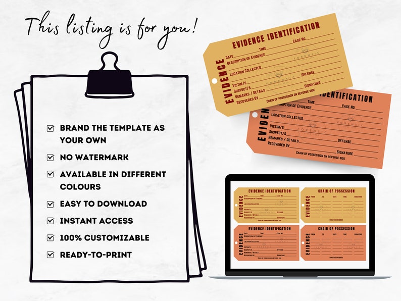 Evidence Tag Template Chain of Custody Printable Crime Scene Props ...