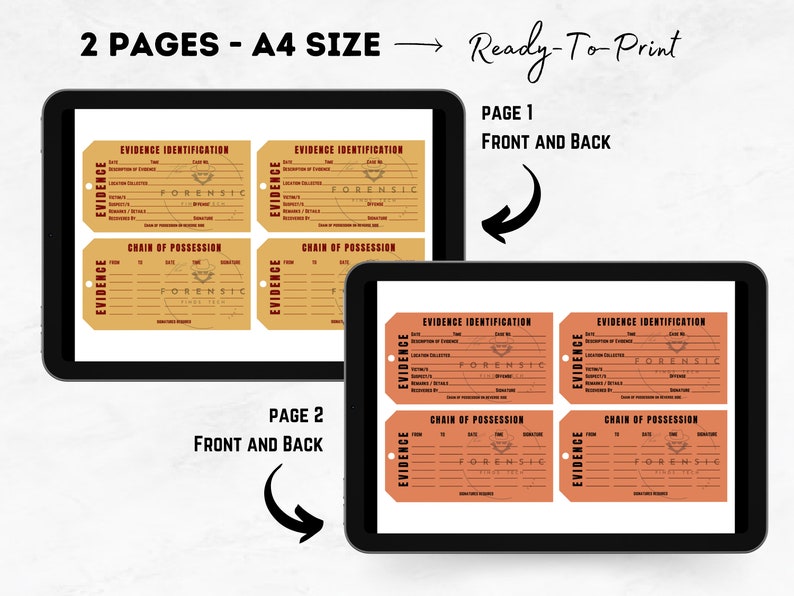 Evidence Tag Template Chain of Custody Printable Crime Scene Props ...