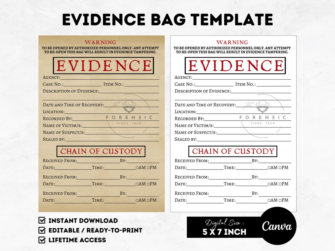 Evidence Bag Template Chain of Custody Printable Crime Scene Decoration ...