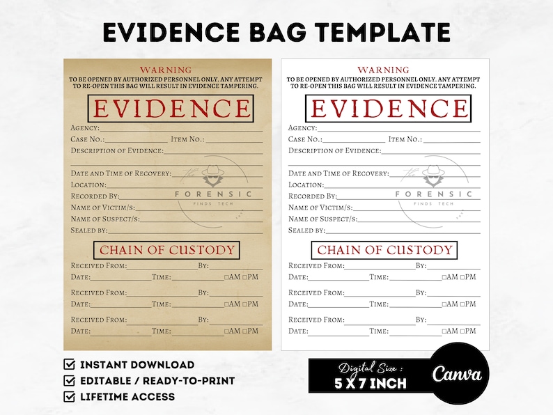 Evidence Bag Template Chain of Custody Printable Crime Scene Decoration ...