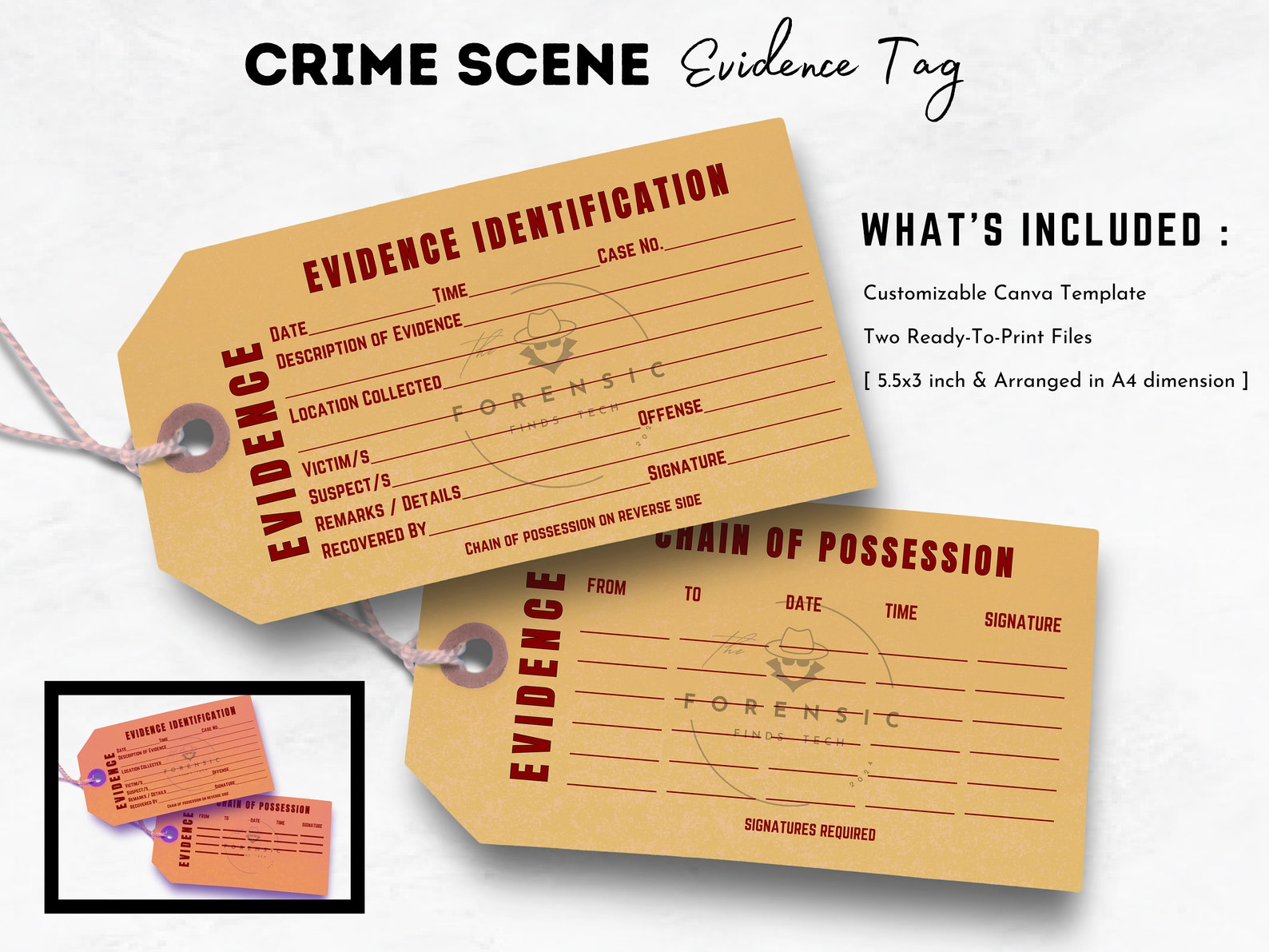 Evidence Tag Template Chain of Custody Printable Crime Scene Props ...