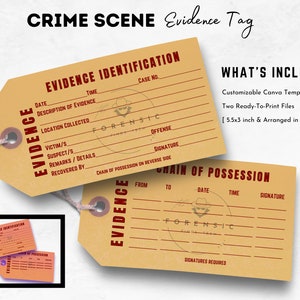 Evidence Tag Template Chain of Custody Printable Crime Scene Props ...