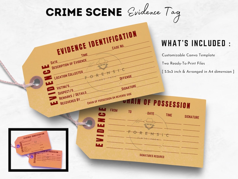 Evidence Tag Template Chain of Custody Printable Crime Scene Props ...