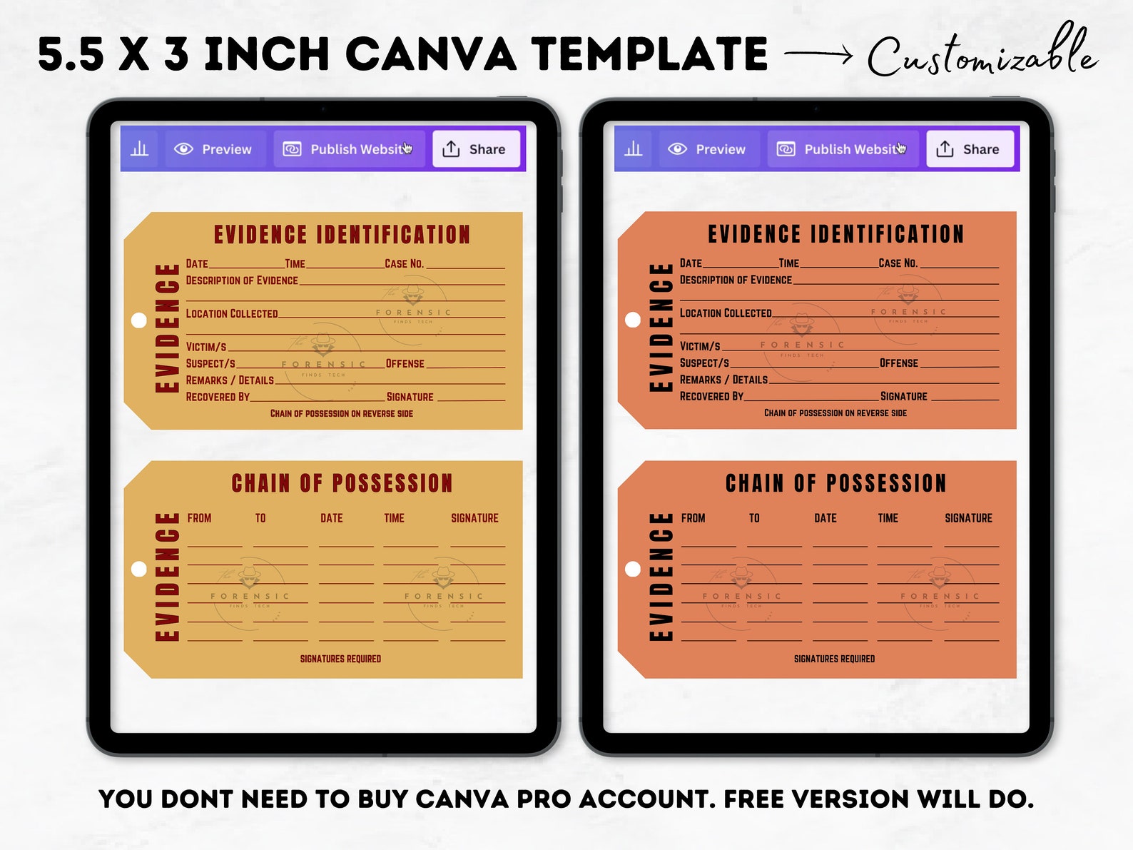 Evidence Tag Template Chain of Custody Printable Crime Scene Props ...