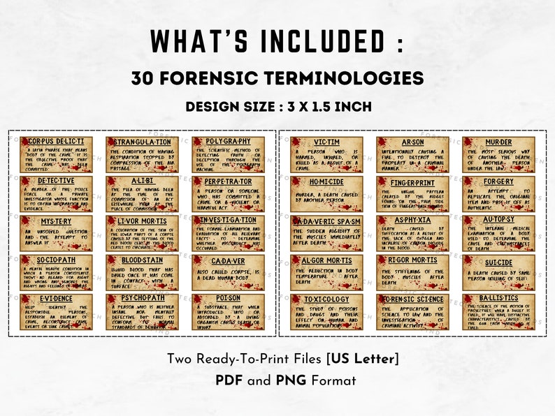 Forensic Terminologies Sheet Crime Dictionary Printable Detective Props ...