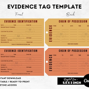 Evidence Tag Template Chain of Custody Printable Crime Scene Props ...