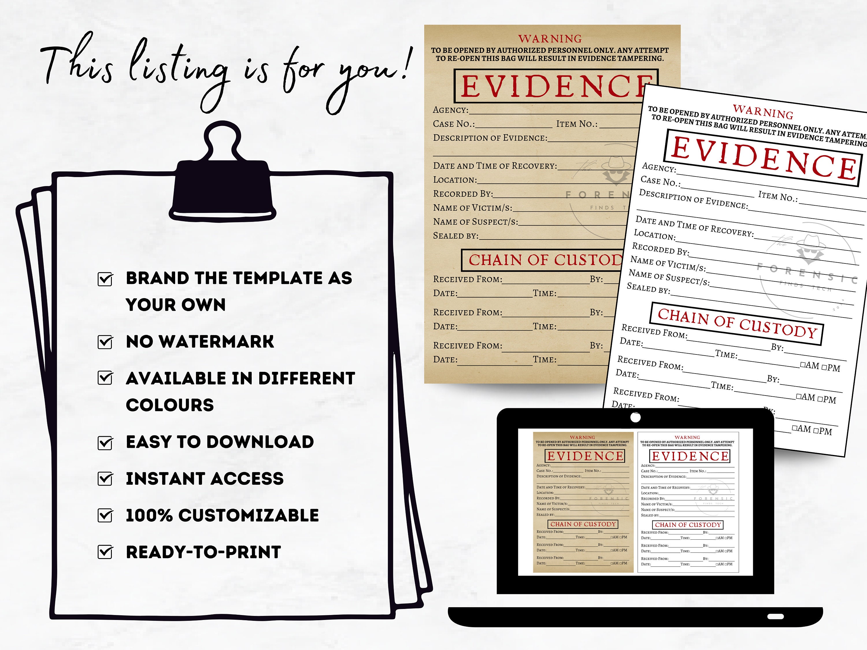 Evidence Bag Template Chain of Custody Printable Crime Scene Decoration ...