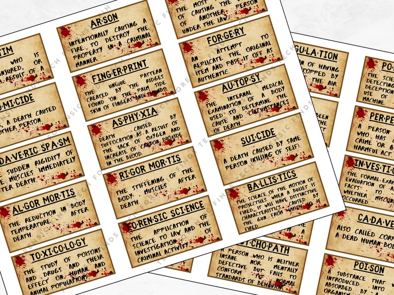 Forensic Terminologies Sheet Crime Dictionary Printable Detective Props ...
