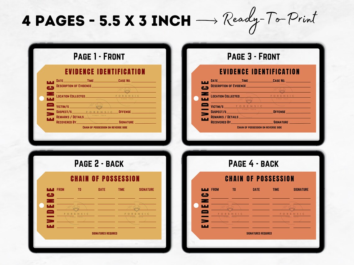 Evidence Tag Template Chain of Custody Printable Crime Scene Props ...
