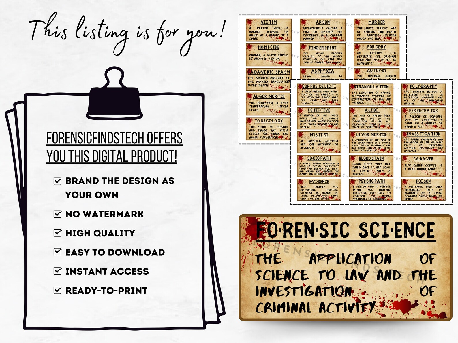 Forensic Terminologies Sheet Crime Dictionary Printable Detective Props ...