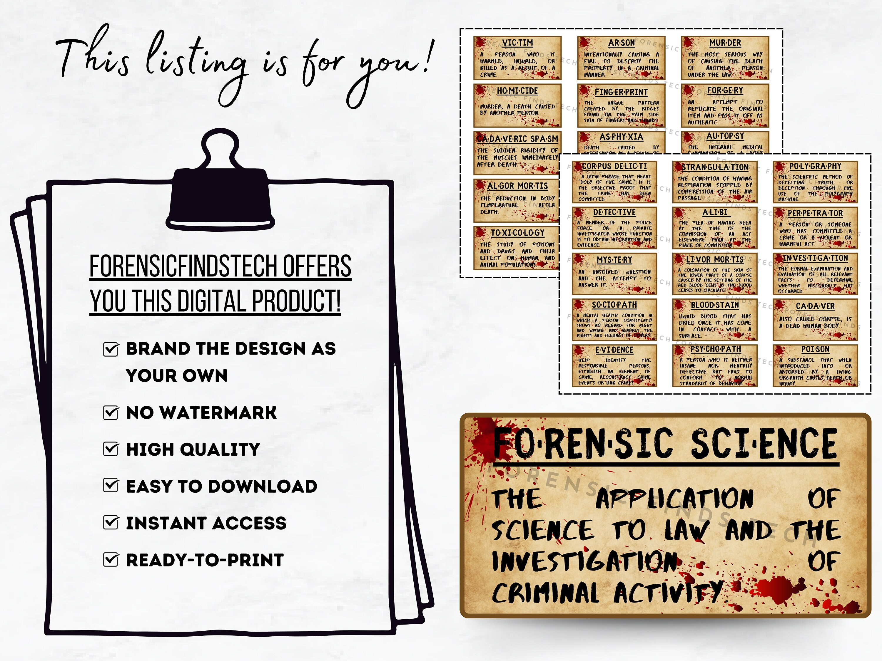 Forensic Terminologies Sheet Crime Dictionary Printable Detective Props ...