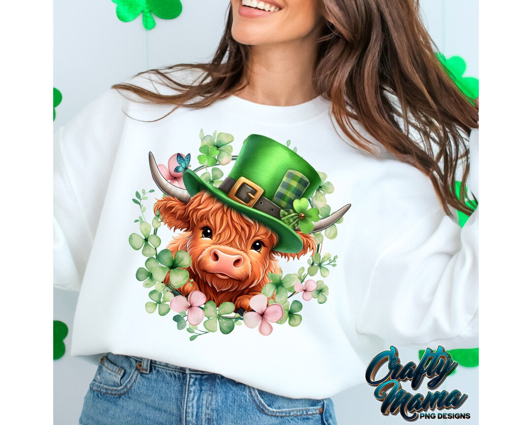 St Patrick's Day Highland Cow PNG, St Patricks Cow, St Patrick's Day ...