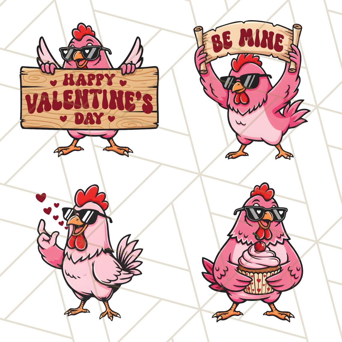 Valentine Chicken PNG Bundle, Chicken Valentine Png, Sublimation ...