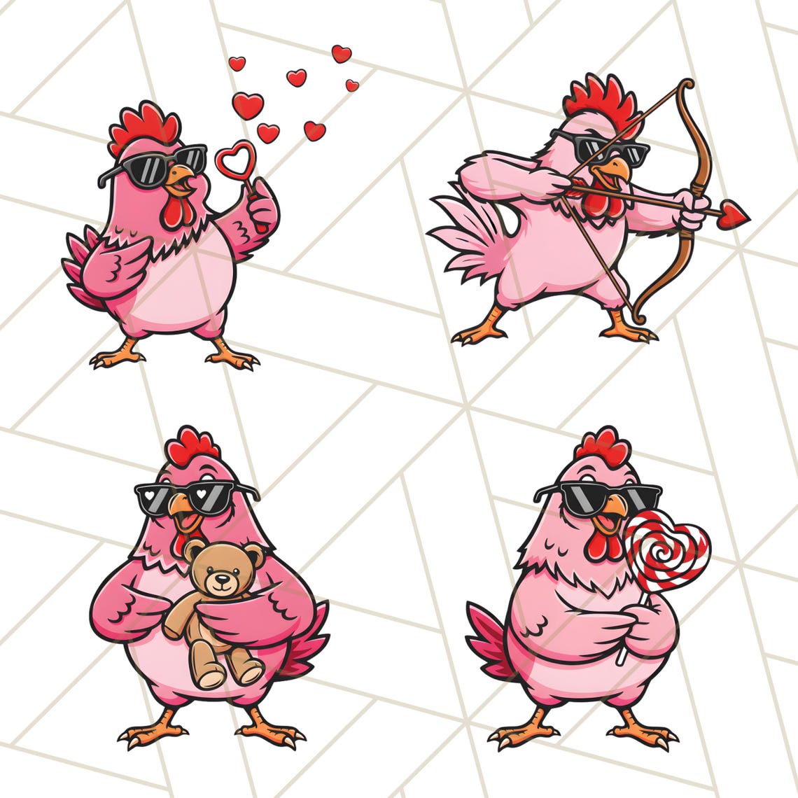 Valentine Chicken PNG Bundle, Chicken Valentine Png, Sublimation ...