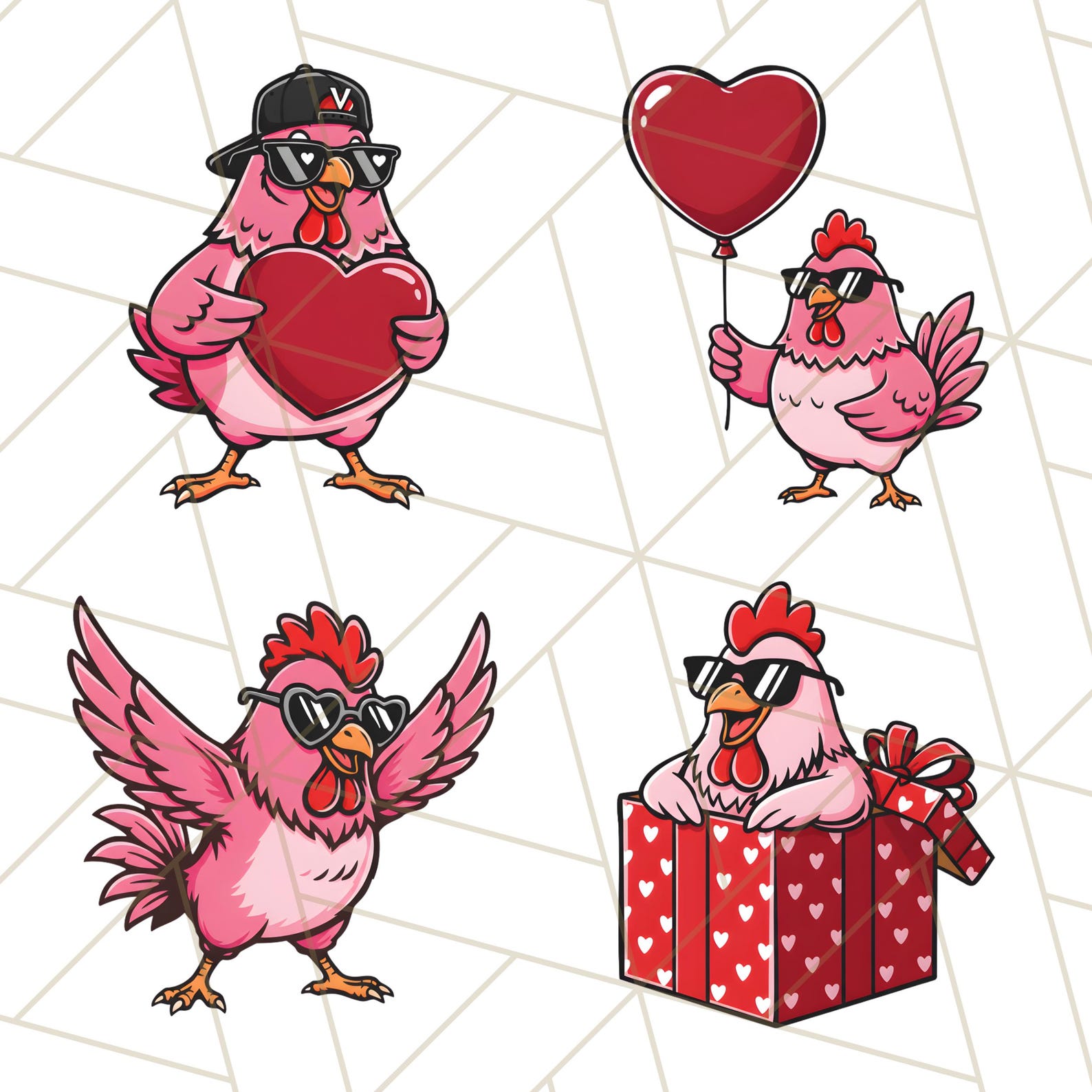 Valentine Chicken PNG Bundle, Chicken Valentine Png, Sublimation ...