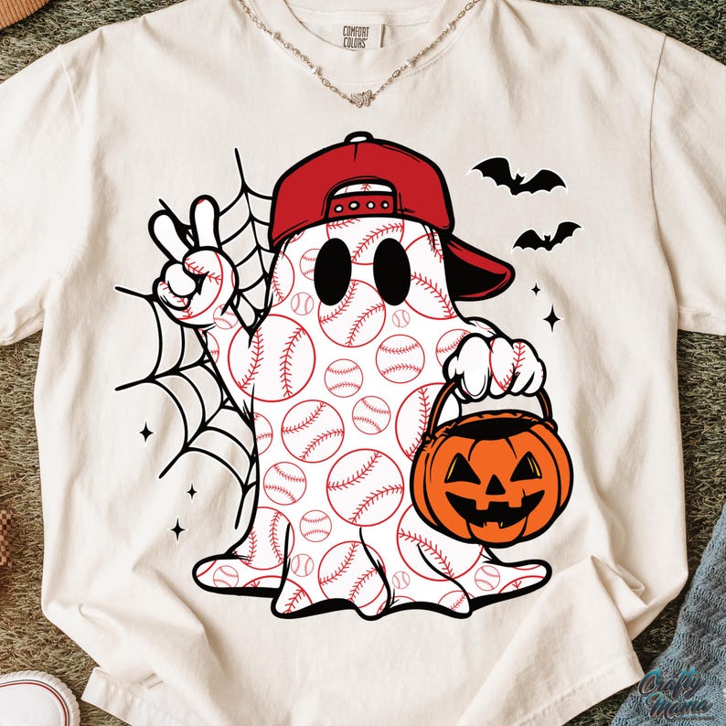 Retro Baseball Ghost PNG, Coquette Halloween PNG, Preppy Ghost Baseball ...