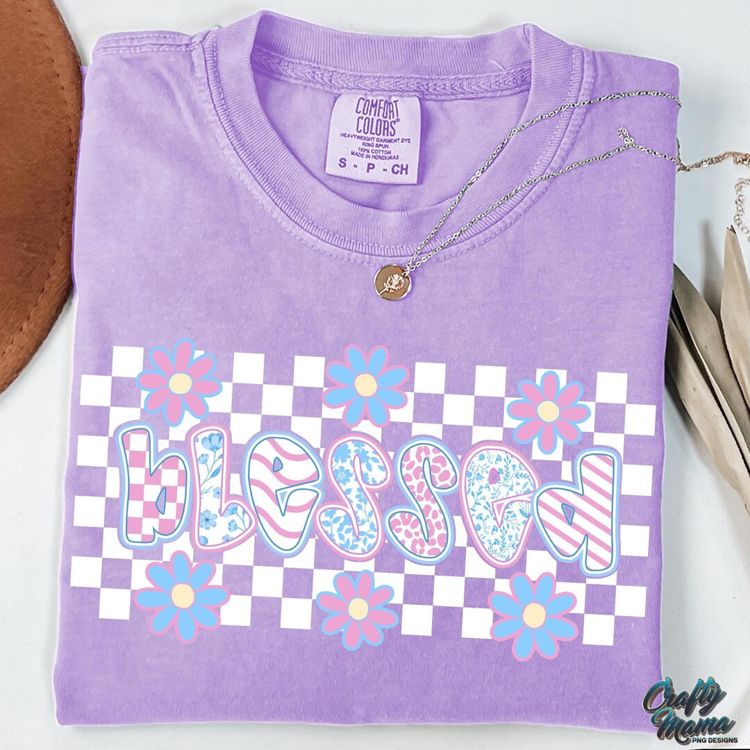 Retro Checkered Blessed PNG, Floral Boho Christian Png, Preppy ...