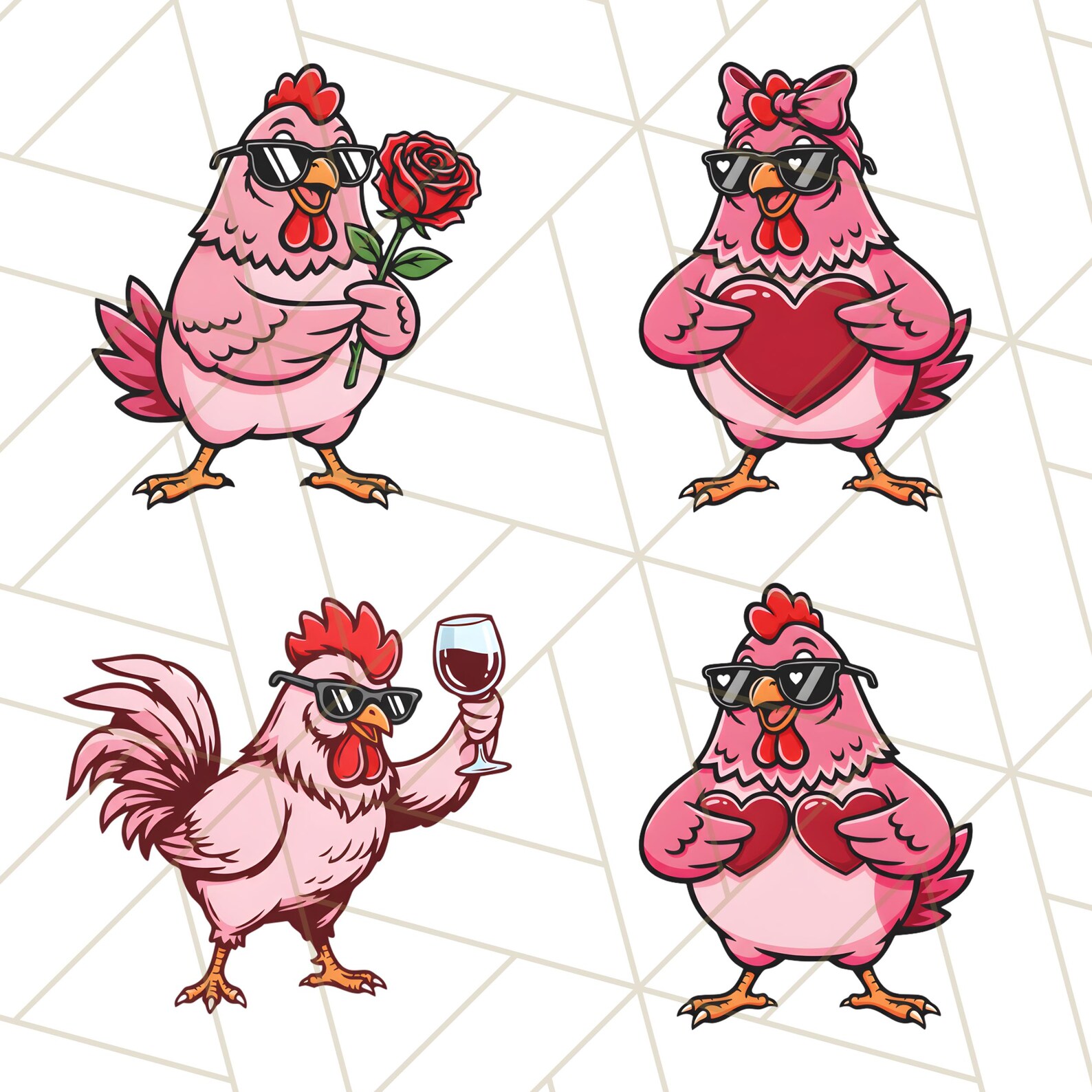 Valentine Chicken PNG Bundle, Chicken Valentine Png, Sublimation ...