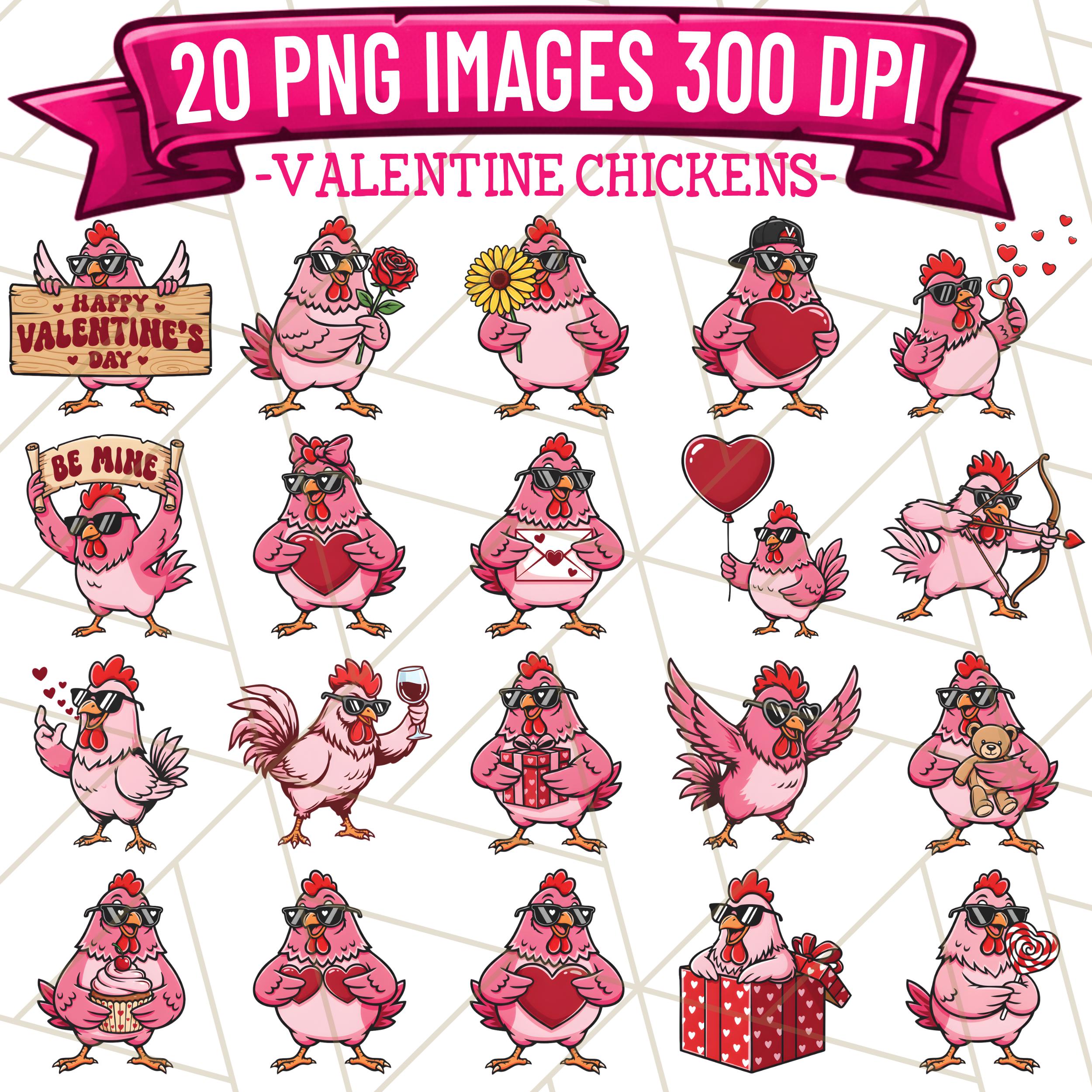 Valentine Chicken PNG Bundle, Chicken Valentine Png, Sublimation ...
