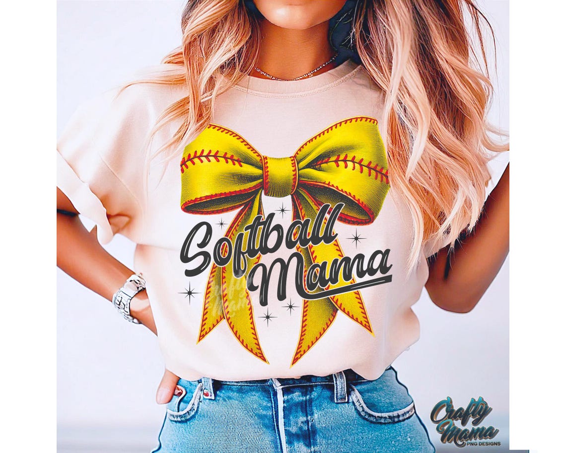 Softball Mama Png File for Shirt, Mama Softball Bow Png, Coquette ...
