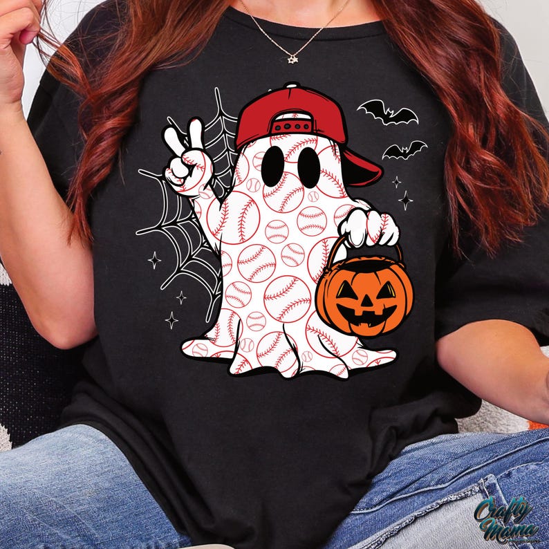 Retro Baseball Ghost PNG, Coquette Halloween PNG, Preppy Ghost Baseball ...