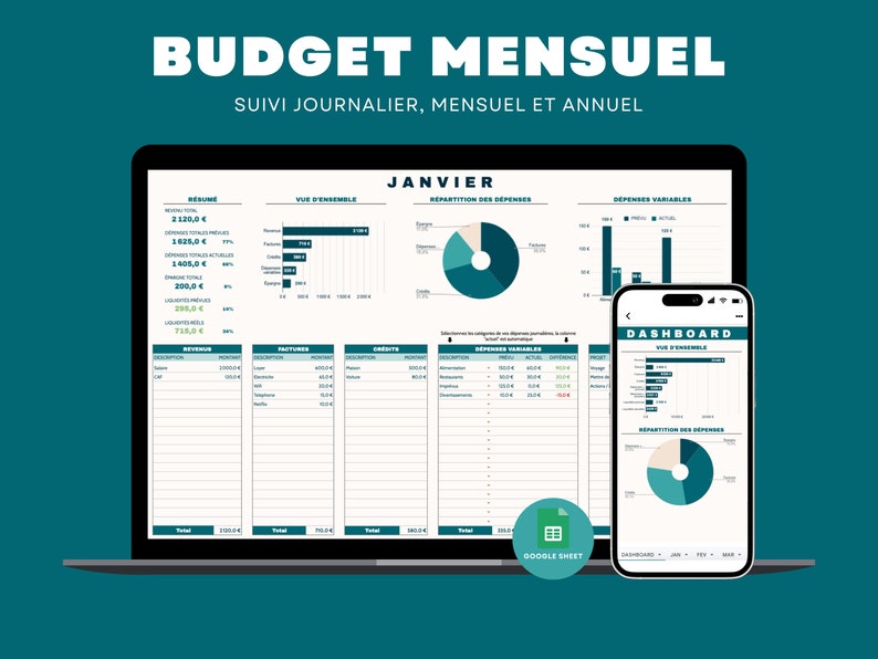 MONTHLY BUDGET Template | Google Sheets | Planner Budget Template ...