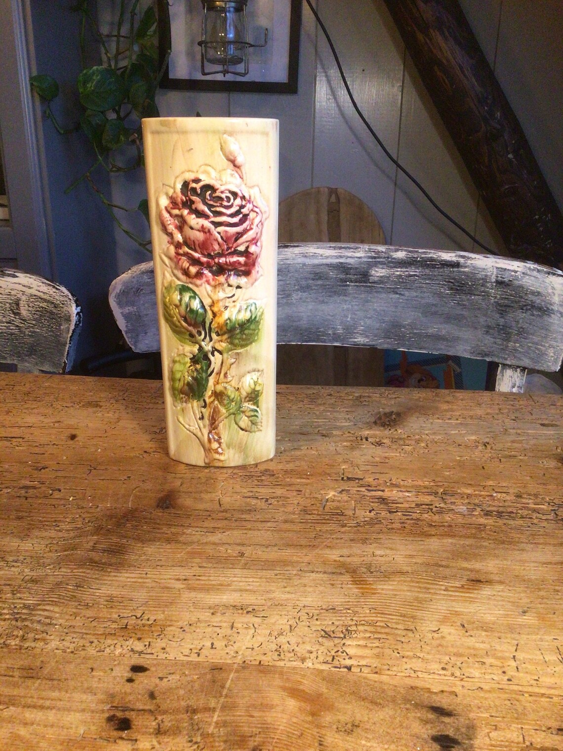 Vintage Humidifier. Beautifully Decorated With Large Rose. Earthenware ...