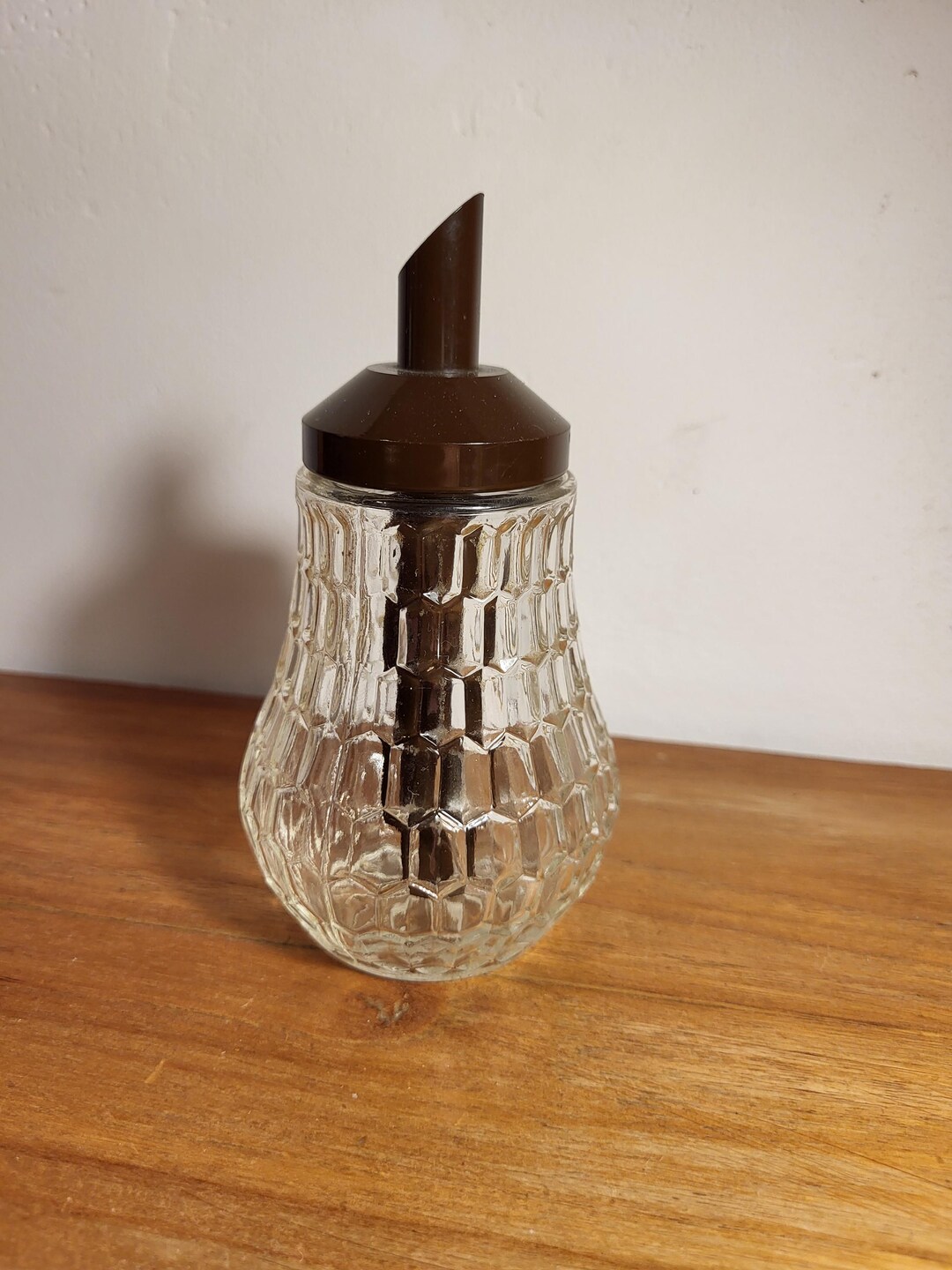 Vintage Sugar Shaker, 70s Shaker, Sugar Bowl. Glass Shaker With Brown ...