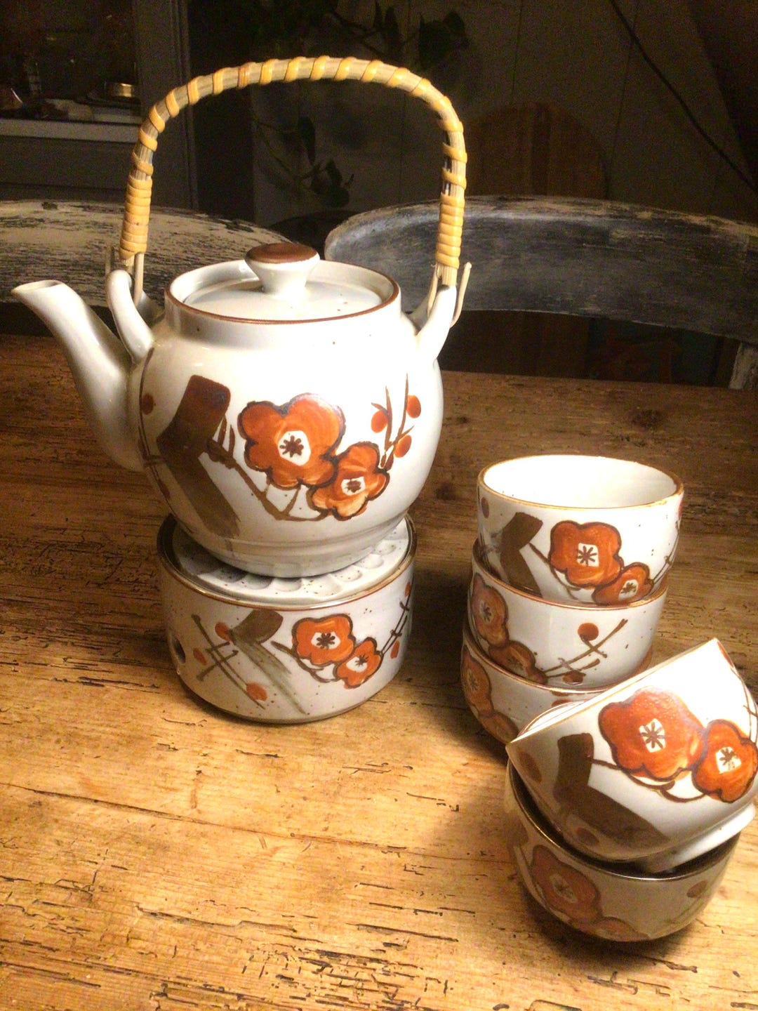 Vintage, Retro Ceramic, Tea Set, 70s. Teapot and 5 Cups. Matching ...