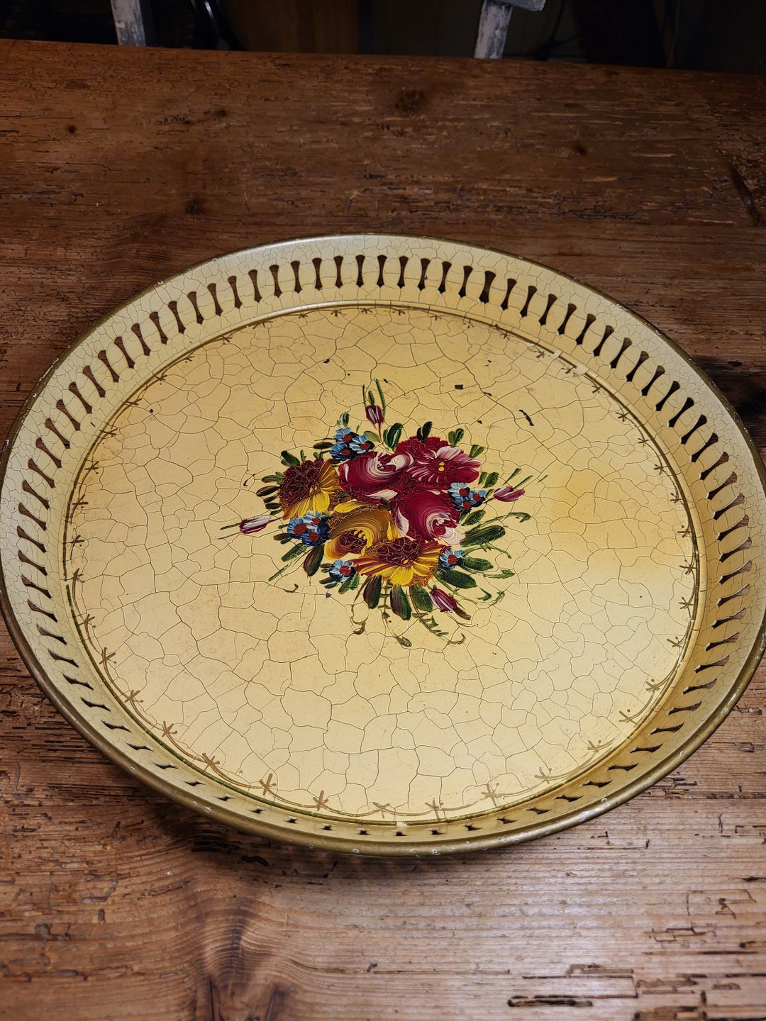 Vintage Metal Tray With Floral Decoration. Diameter of Tray, Tea Tray ...