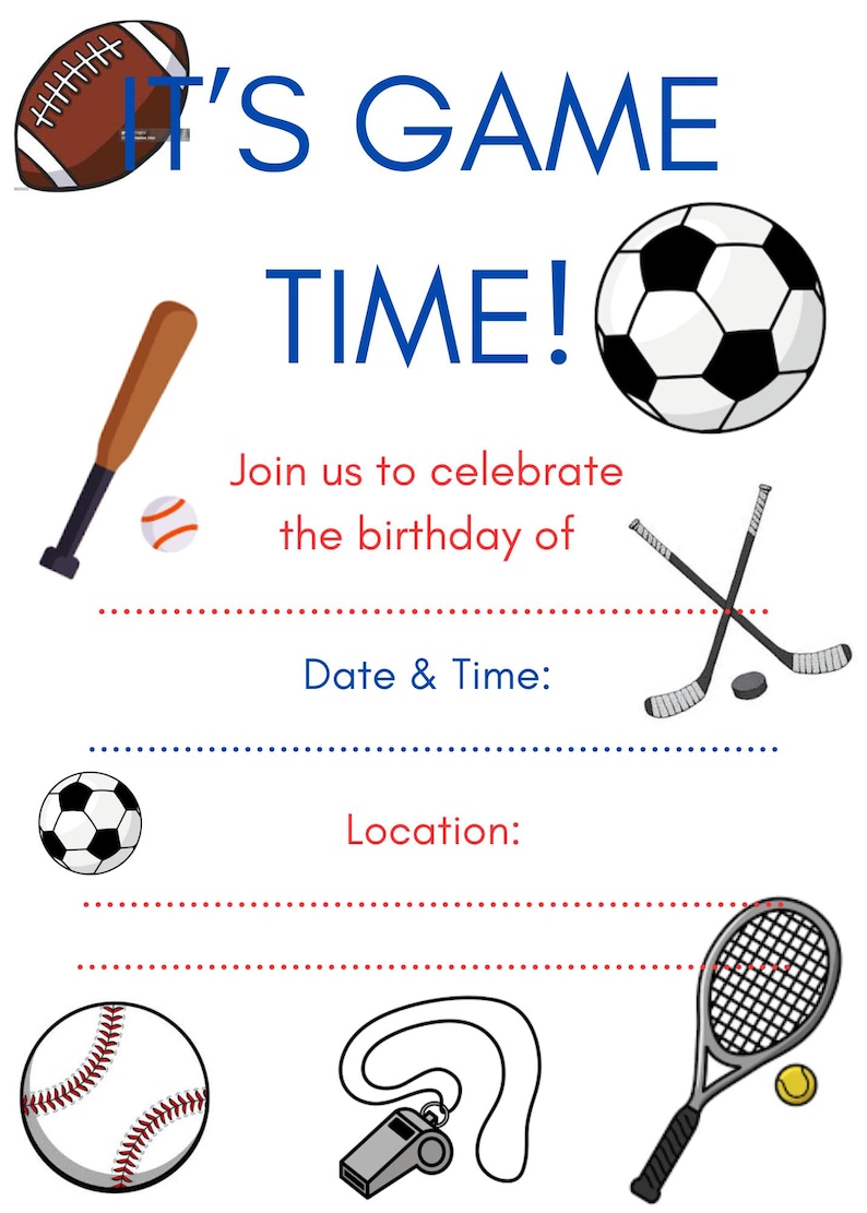 A5 Sports Birthday Invitation - Etsy