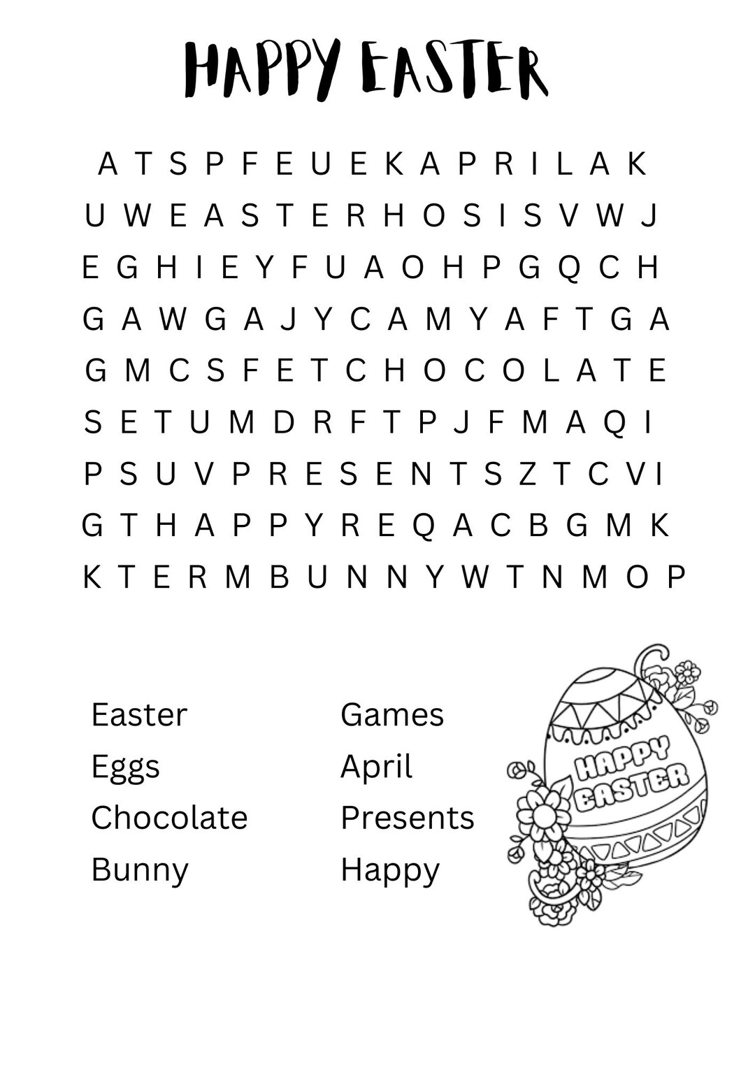 Happy Easter Word Search and Colouring - Etsy UK