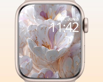 Smartwatch Floral Wallpaper, White Blossom Watch Face, Elegant Minimal ...