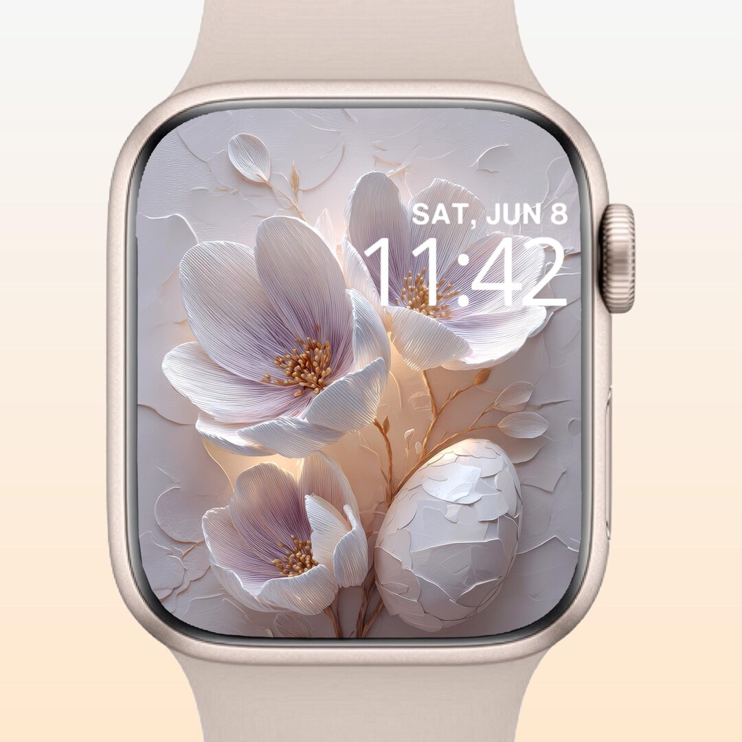 Easter Floral Smartwatch Wallpaper, White Flowers & Egg, Spring Watch ...