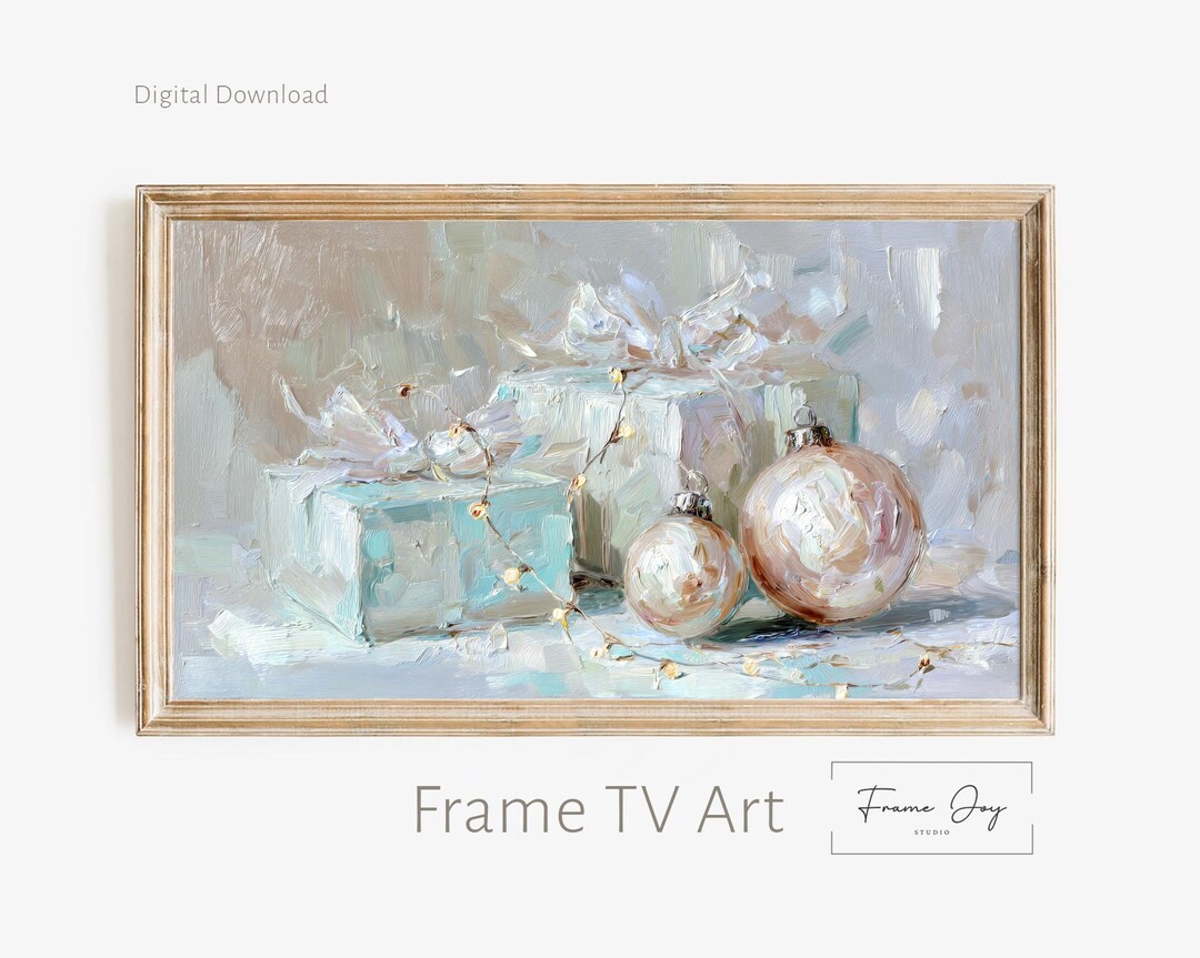 Winter Gift Still Life Frame TV Art – Elegant Christmas Oil Painting ...