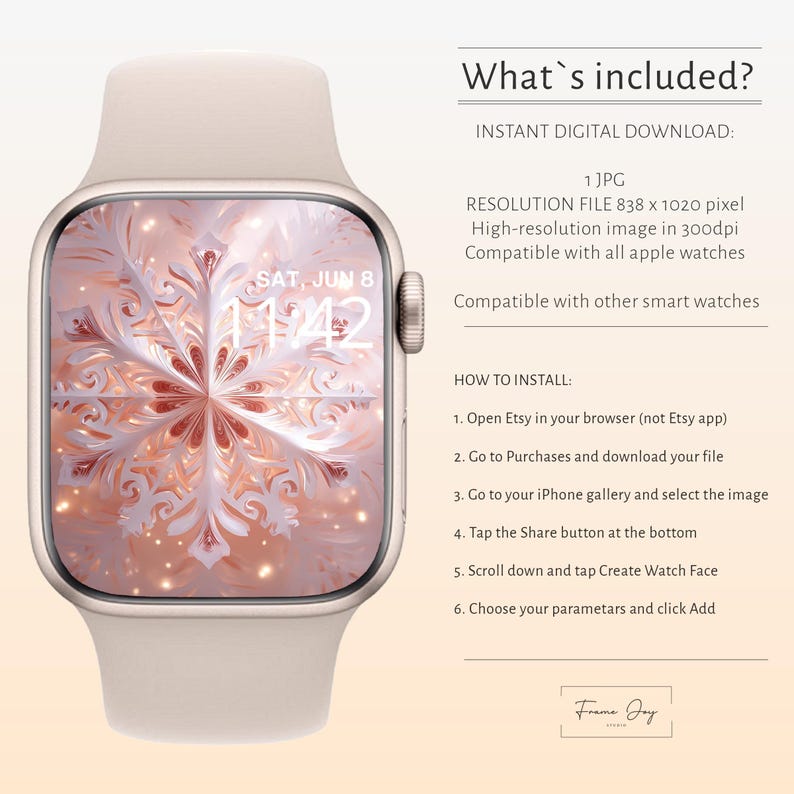 Elegant Snowflake Smartwatch Wallpaper | Pink and White Winter Watch ...