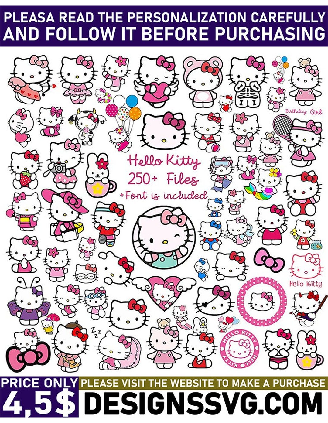 Kawaii Kitty Svg Bundle, Kawaii Birthday Svg, Kawaii Kitty Clipart ...