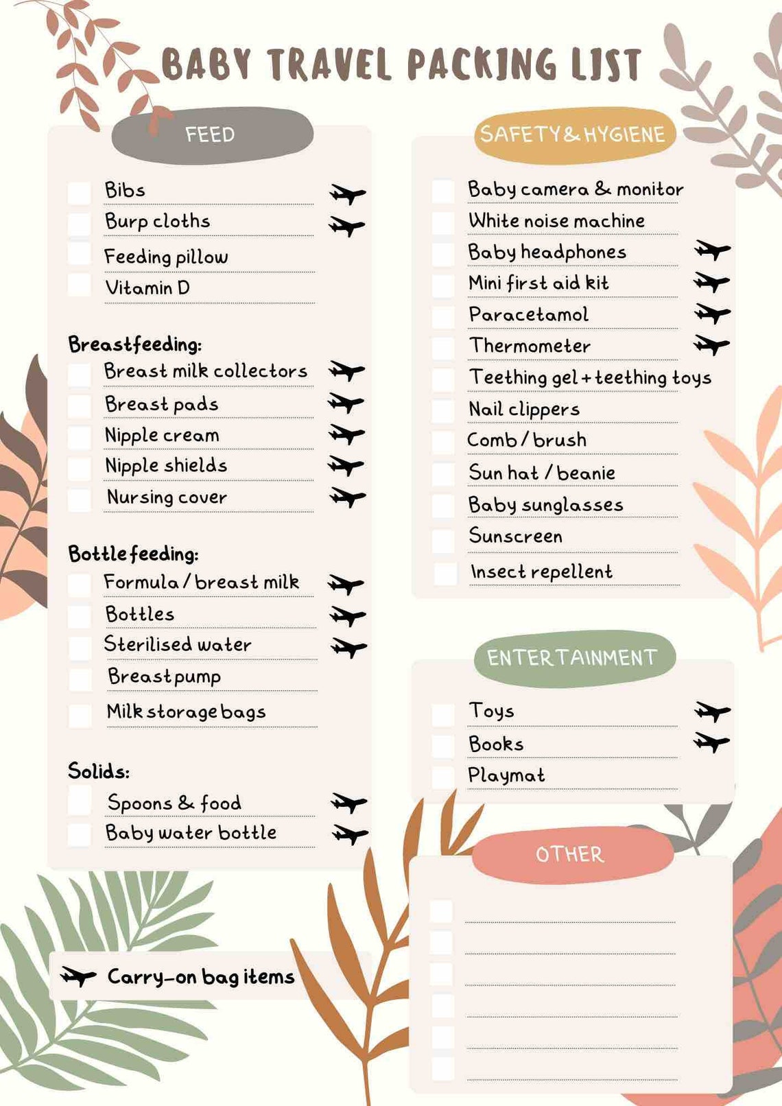 Baby Travel / Holiday Essentials - Packing List - Etsy