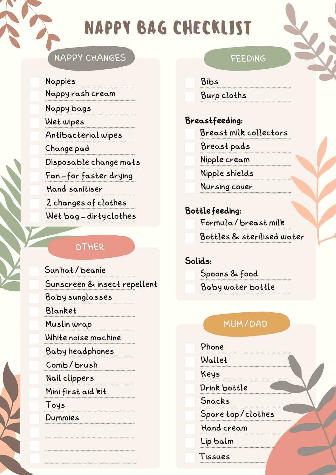 Nappy Bag Essentials Checklist - Etsy