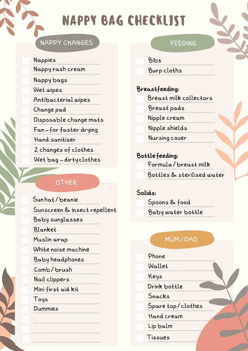 Nappy Bag Essentials Checklist - Etsy
