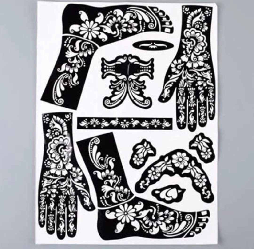 3 Sheets of Henna Template Hand Body Art Tattoo Stencils Reusable ...