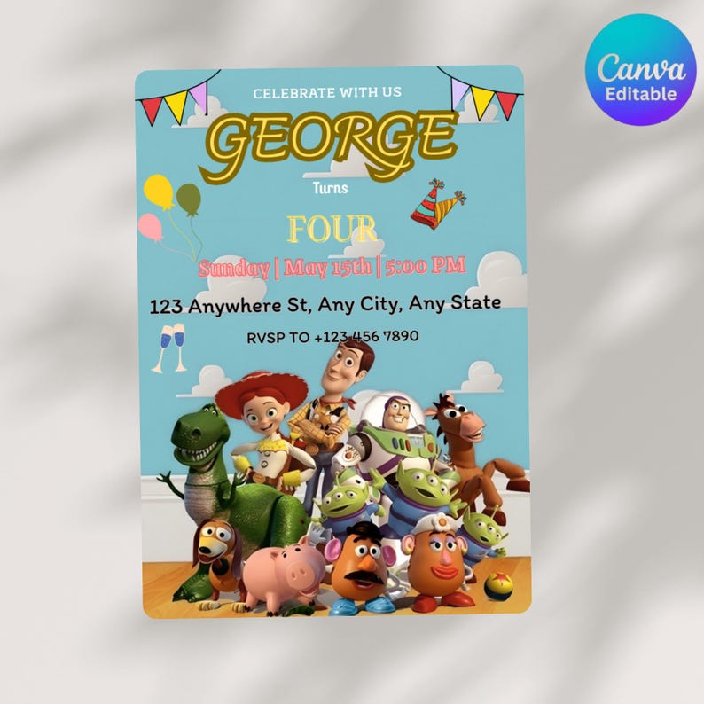 Custom Toy Story Party Invitation, Editable Cartoon Birthday Card for ...