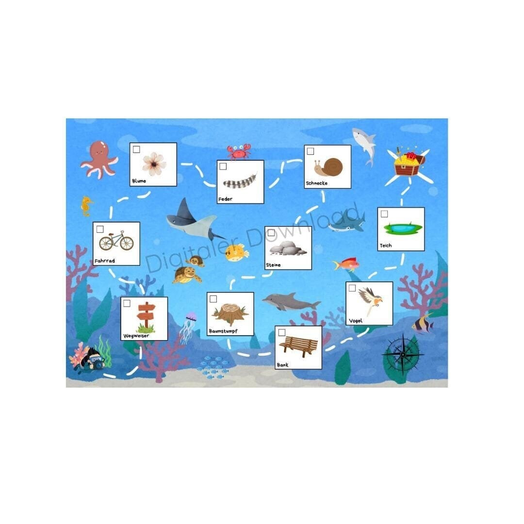 Underwater Treasure Map for Children, Treasure Hunt, Game to Fill in ...