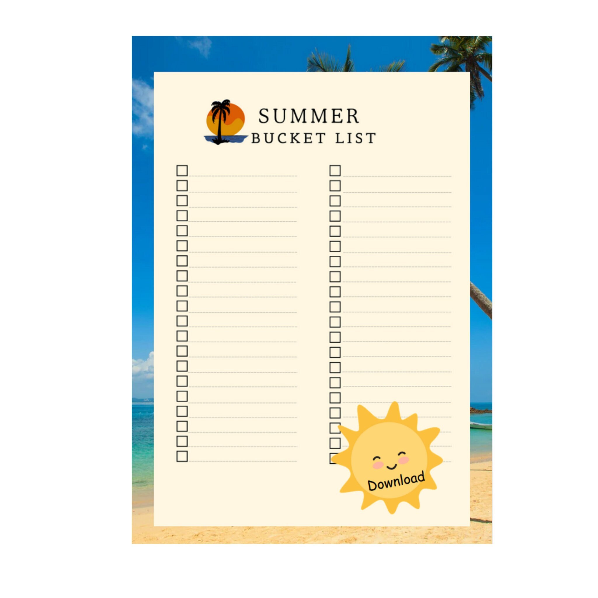 Summer Bucket List Template to Print Out, Summer To-do List in 2 ...