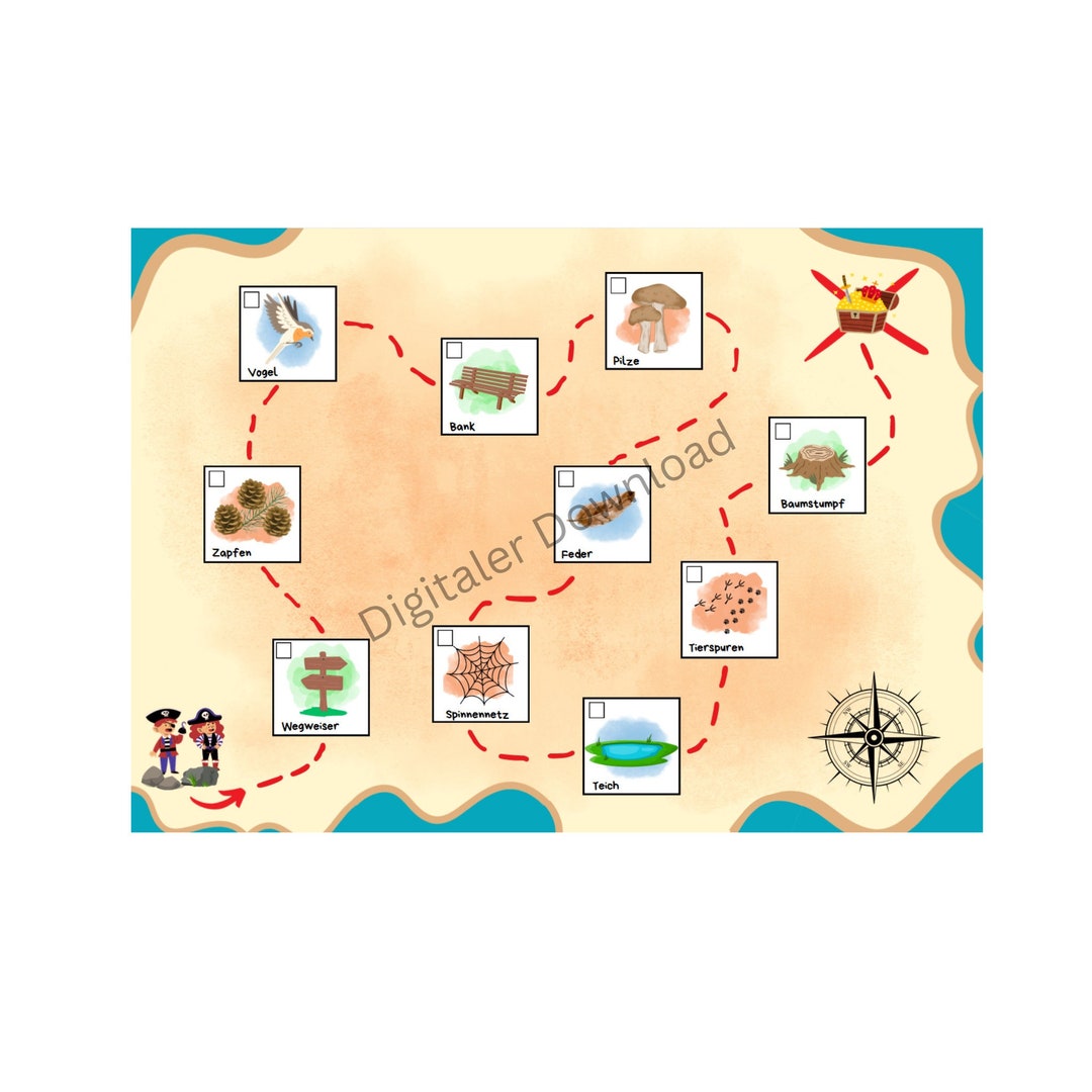 Pirate Treasure Map for Children, Treasure Hunt, Game to Fill in ...