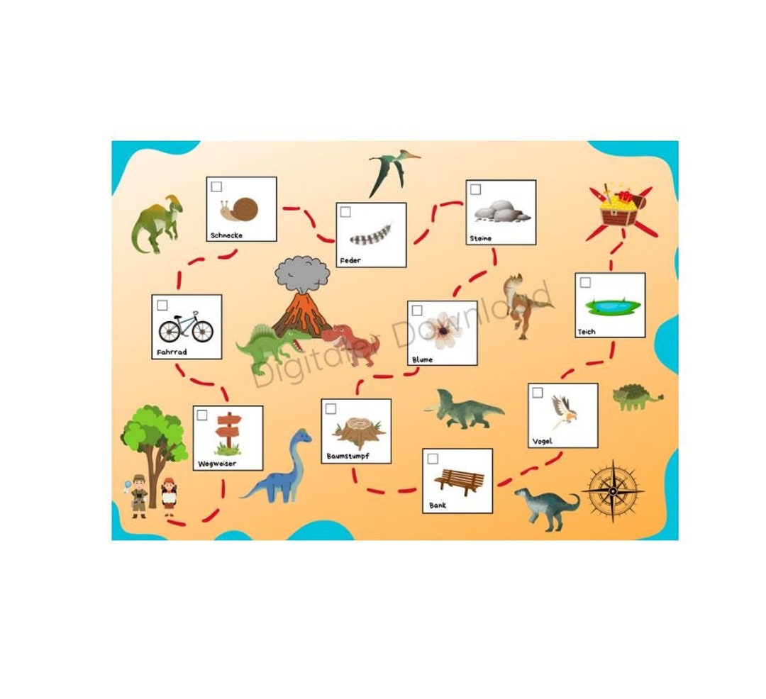 Dino Treasure Map for Children, Treasure Hunt, Game to Fill in Yourself ...