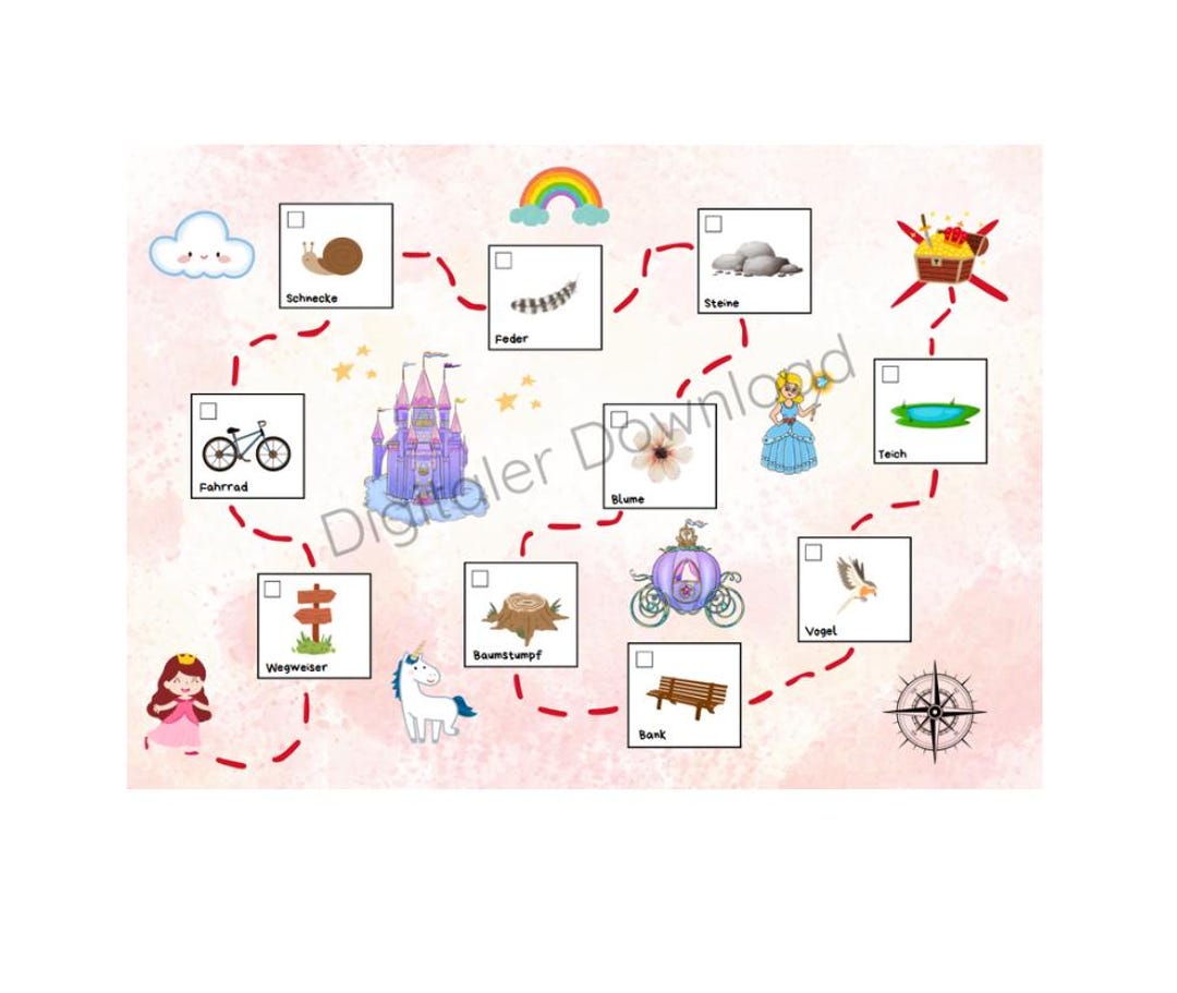 Princess Treasure Map for Children, Treasure Hunt, Game to Fill in ...