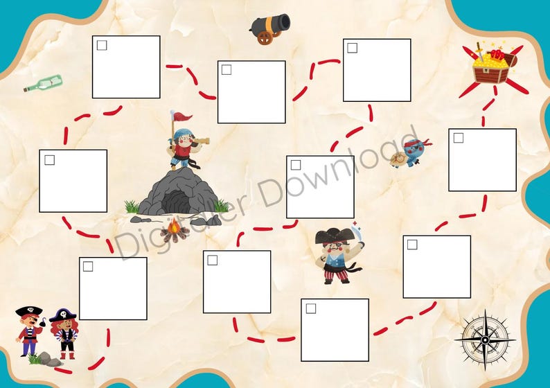 Pirate Treasure Map for Children, Treasure Hunt, Fill-in-the-blank Game ...