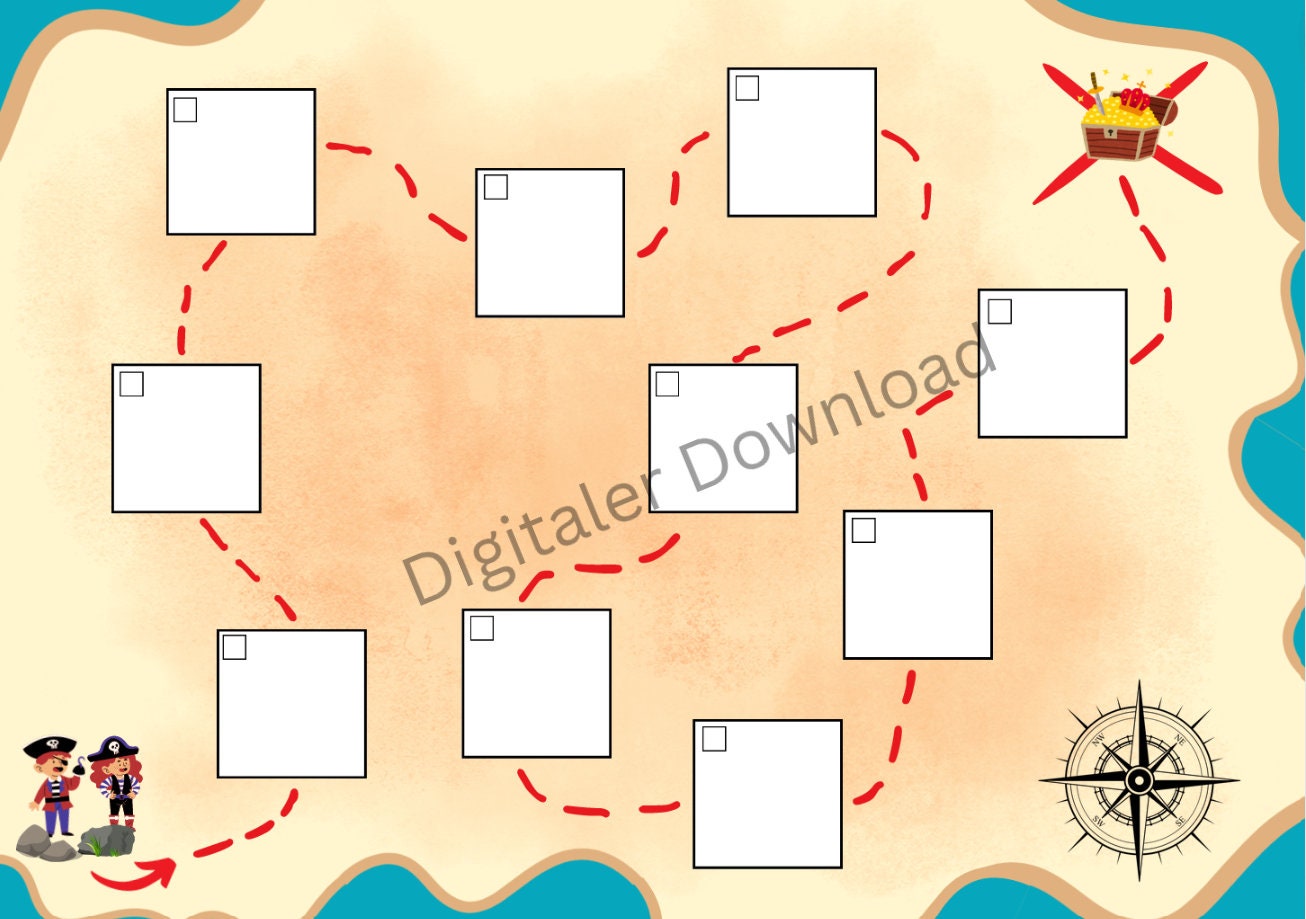 Pirate Treasure Map for Children, Treasure Hunt, Game to Fill in ...